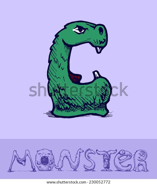 Illustration Font Made Monsters Stylized Engraving: vector de stock ...
