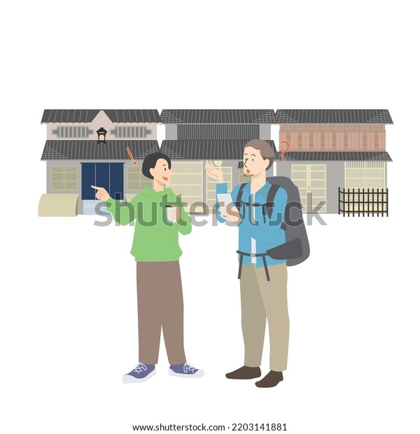 Illustration Foreign Backpacker Asking Locals Directions Stock Vector ...