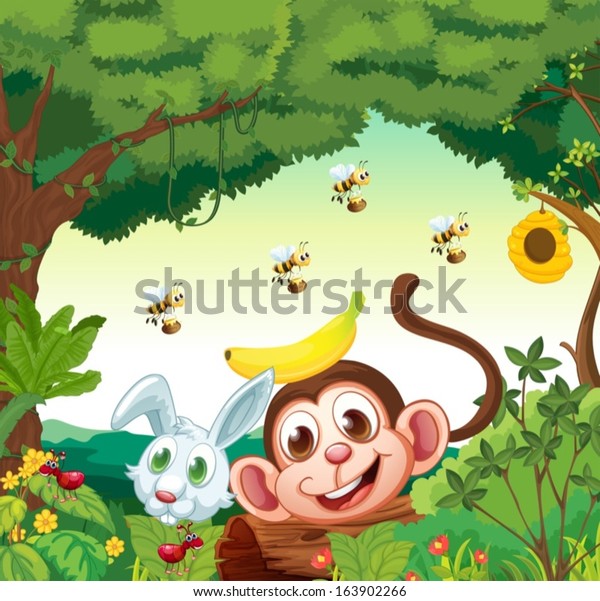 Illustration Forest Happy Animals Stock Vector (Royalty Free) 163902266 ...