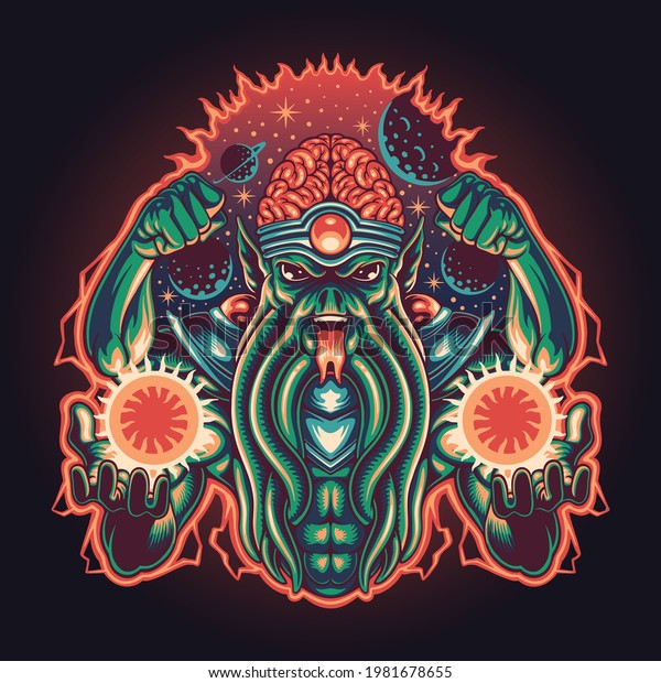 Illustration Four Arms Alien Super Power Stock Vector (Royalty Free ...