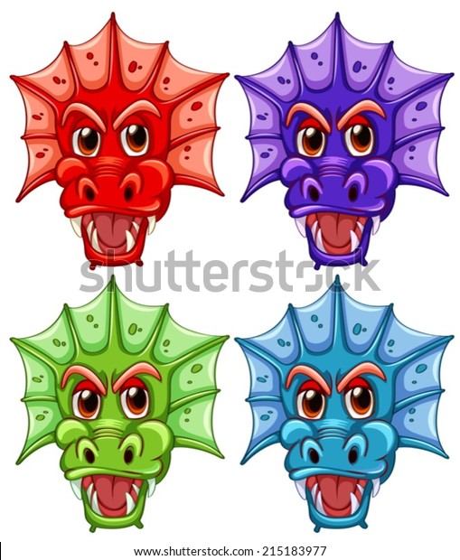 Illustration Four Different Dragon Heads Stock Vector (Royalty Free ...