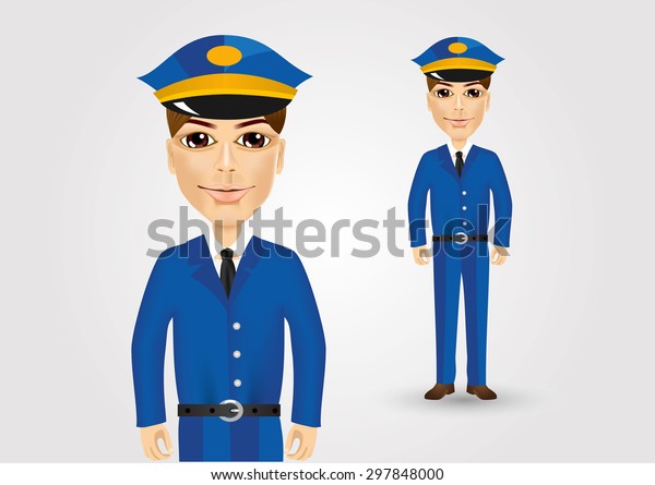 Illustration Friendly Postman Blue Uniform: เวกเตอร์สต็อก (ปลอดค่า ...