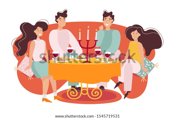 Illustration Friends Eating Table Isolated On Stock Vector (Royalty ...