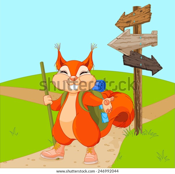 Illustration Funny Squirrel Walk Stock Vector (Royalty Free) 246992044 ...