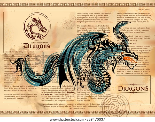 Illustration Furious Dragon Drawing On Old: เวกเตอร์สต็อก (ปลอดค่า ...