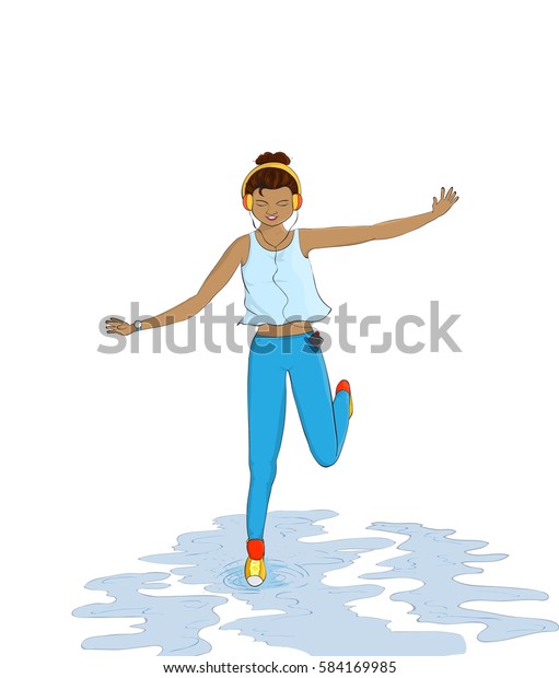 Illustration Girl Jumping Puddle Vector Stock Vector (Royalty Free ...