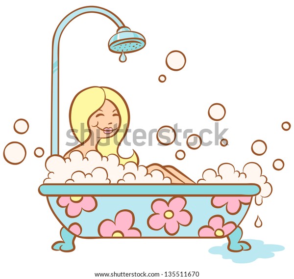 Illustration Girl Lying Bubble Bath Stock Vector (Royalty Free ...