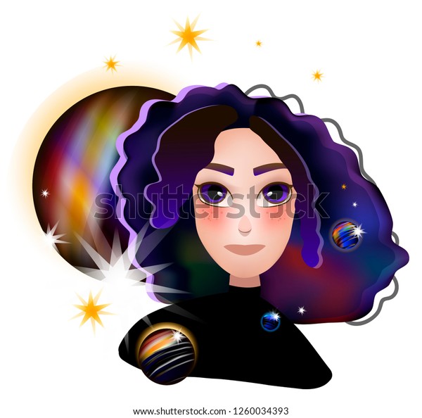 Illustration Girl Outer Space Her Hair Stock Vector (Royalty Free ...