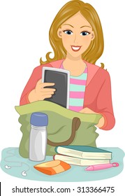 Illustration Girl Putting Assorted Items Her Stock Vector (Royalty Free ...