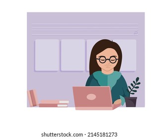 Illustration Girl Working Computer Stock Vector (Royalty Free ...