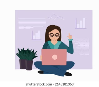 Illustration Girl Working Computer Stock Vector (Royalty Free ...