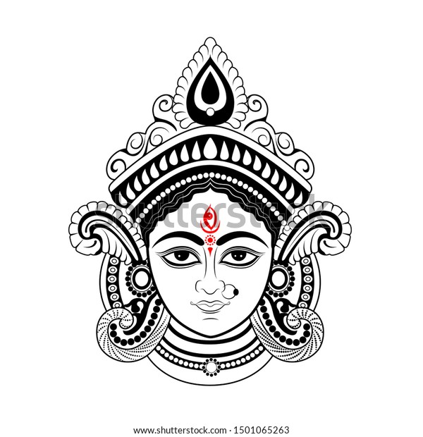 Illustration Goddess Durga Face Happy Durga Stock Vector (Royalty Free ...