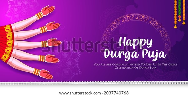 Illustration Goddess Durga Ten Hands Happy Stock Vector (Royalty Free ...