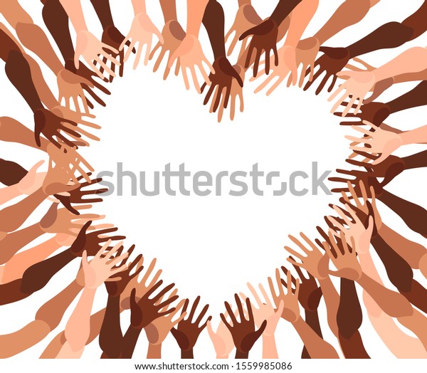 Illustration of a group of people's hands with different skin color ...