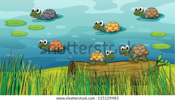 Illustration Group Turtles River Stock Vector (Royalty Free) 125129483 ...