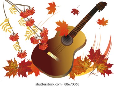 Illustration Guitar Fall Maple Leaves Stock Vector (Royalty Free ...