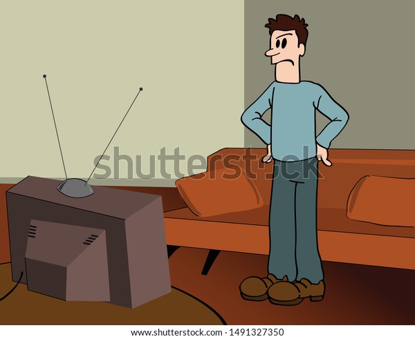 Illustration Guy Upset Tv Stock Vector (Royalty Free) 1491327350