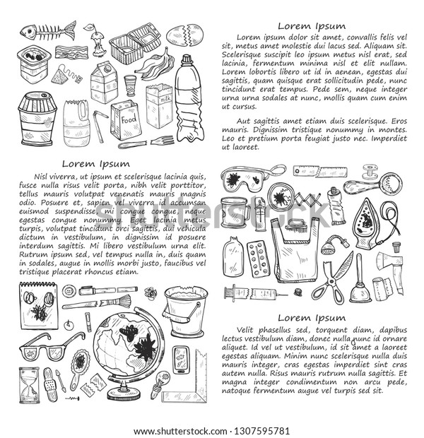 Illustration Hand Drawn Garbage Plastic Pollution Stock Vector (Royalty ...