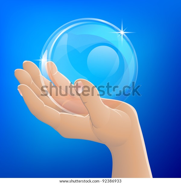 Illustration Hand Holding Bubble Crystal Ball Stock Vector (Royalty ...
