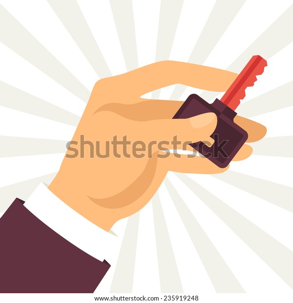 Illustration Hand Holding Key Flat Design Stock Vector (Royalty Free ...