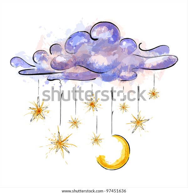 Illustration Hanging Moon Stars Stock Vector (Royalty Free) 97451636 ...