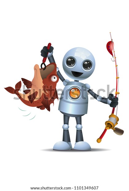 Illustration Happy Droid Little Robot Hold Stock Vector (Royalty Free ...