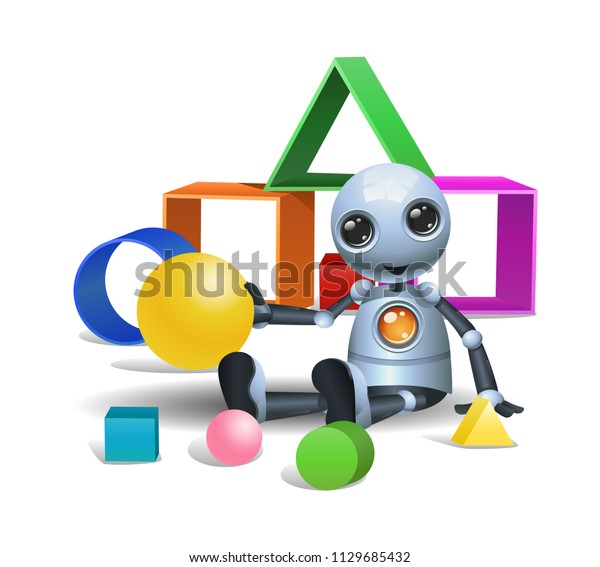 Illustration Happy Droid Little Robot Plays Stock Vector (Royalty Free ...