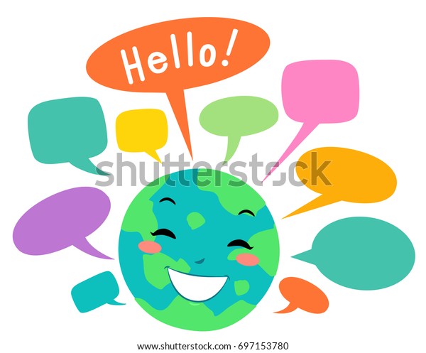 Illustration Happy Earth Saying Hello Surrounded Stock Vector (Royalty ...