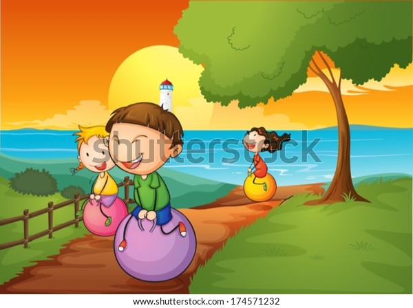 Illustration Happy Kids Playing Bouncing Balls Stock Vector (Royalty ...