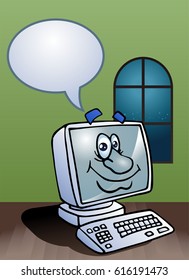 Illustration Happy Smiling Computer On Office Stock Vector (Royalty ...