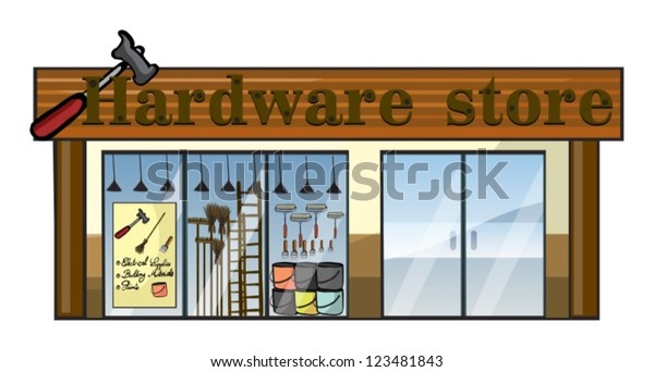 Illustration eines Hardware-Stores auf weißem Hintergrund