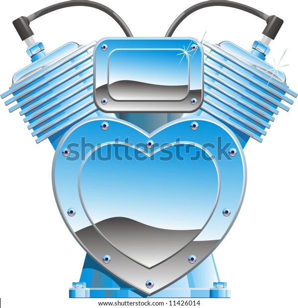 Illustration of a heart-shaped chrome-plated motor.