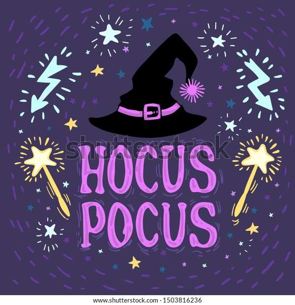 Illustration Hocus Pocus Words Wizard Hat: เวกเตอร์สต็อก (ปลอดค่า ...