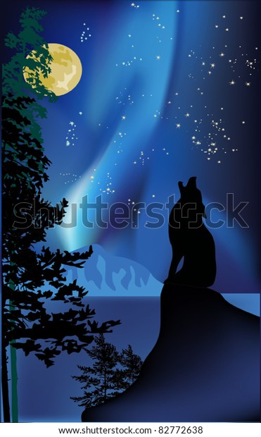 Illustration Howling Wolf On Rock Stock Vector (Royalty Free) 82772638