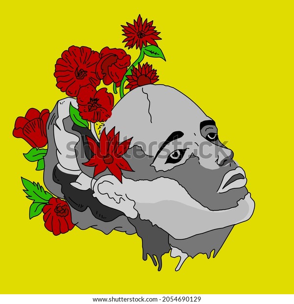 Illustration Human Face Statue Covered Red Stock Vector (Royalty Free ...
