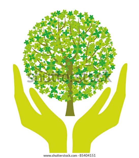 Illustration Human Hands Green Tree Stock Vector (Royalty Free) 85404151