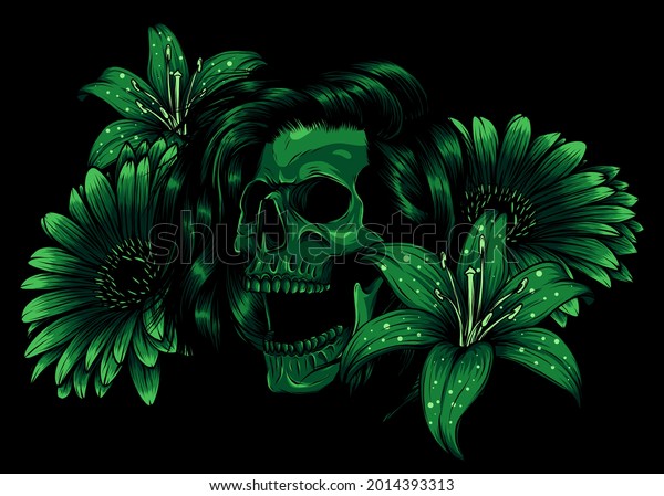 Illustration Human Skull Flower On Black Stock Vector (Royalty Free ...