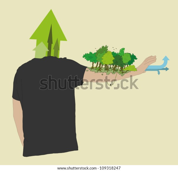 Illustration Human Torso His Arms Forest: vector de stock (libre de ...
