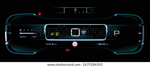 Illustration Illuminated Car Dashboard Panel Speedometer Stock Vector ...