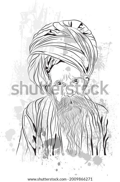 Illustration Indian Monk Vector Line Art Stock Vector (Royalty Free ...