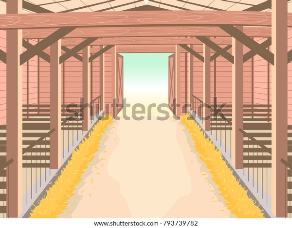 Illustration of Inside a Barn for Farm Animals like Cows or Horses