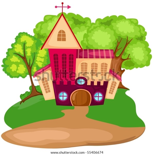 Illustration Isolated Cartoon House Tree Stock Vector (Royalty Free ...