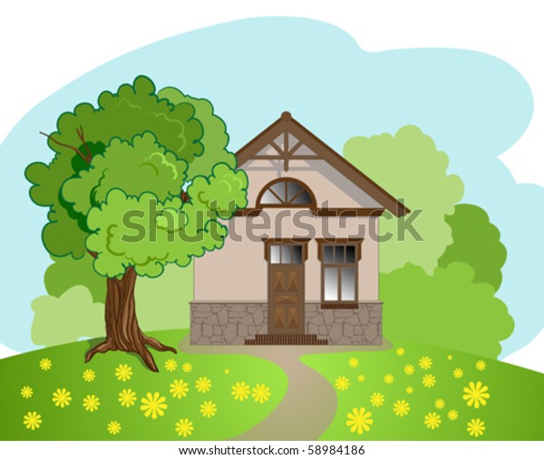Illustration Isolated Cartoon House Tree Stock Vector (Royalty Free ...