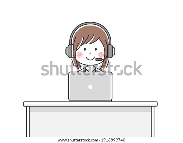Illustration Japanese Operator Working Customer Center Stock Vector ...