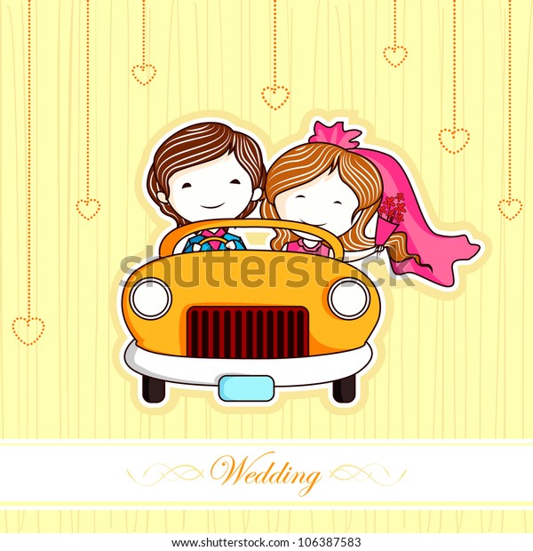 Illustration Just Married Couple Car Stock Vector Royalty Free