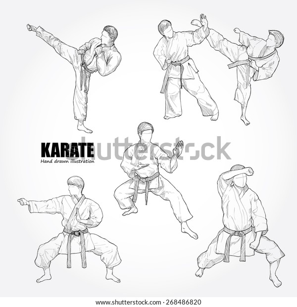 Illustration Karate Hand Drawn Stock Vector (Royalty Free) 268486820 ...