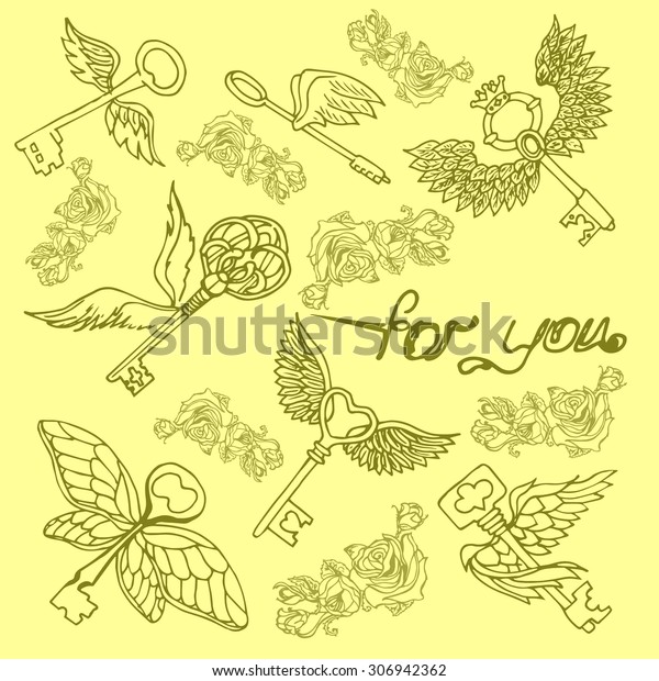 Illustration Key Wings Flying Keys Pattern Stock Vector (Royalty Free ...