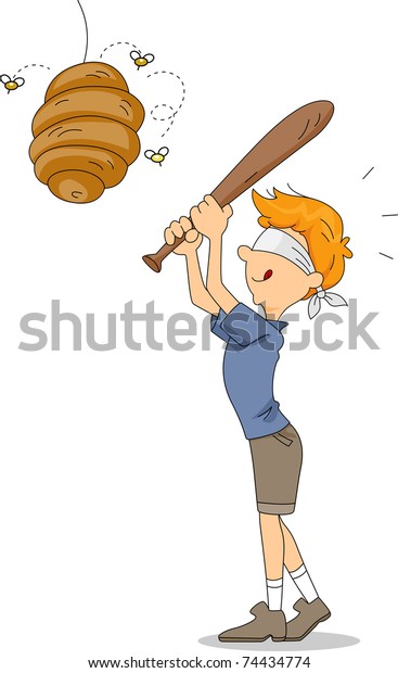 Illustration Kid About Hit Beehive Stock Vector (Royalty Free) 74434774