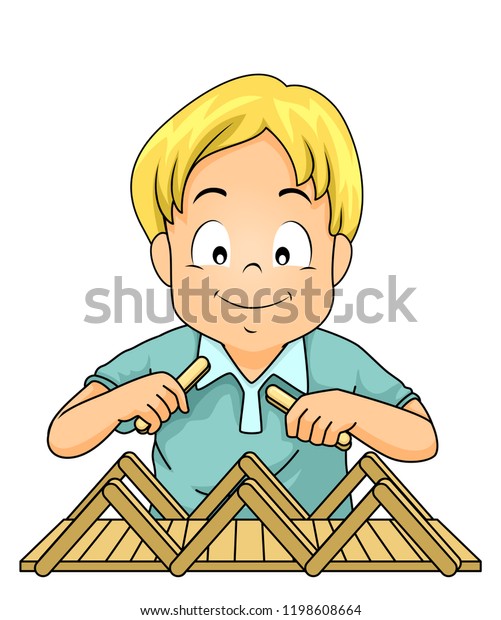 Illustration Kid Boy Building Bridge Using Stock Vector (Royalty Free ...