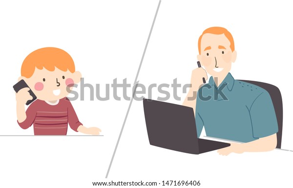 Illustration Kid Boy Calling His Father Stock Vector (Royalty Free ...